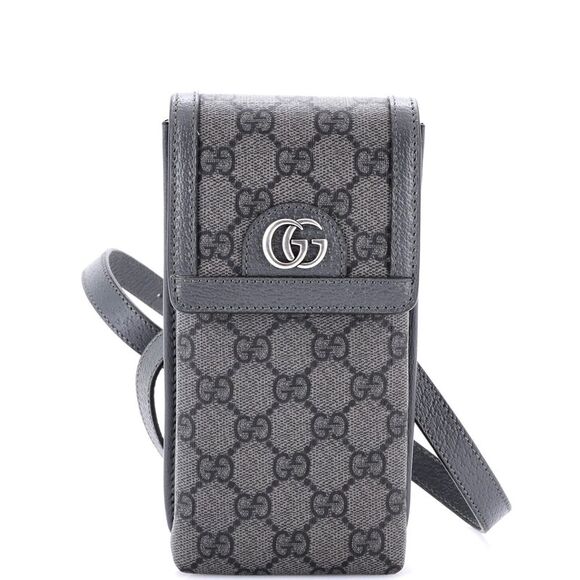 Gucci | Bags | Gucci Phone Flap Crossbody Bag Gg Coated Canvas Black ...